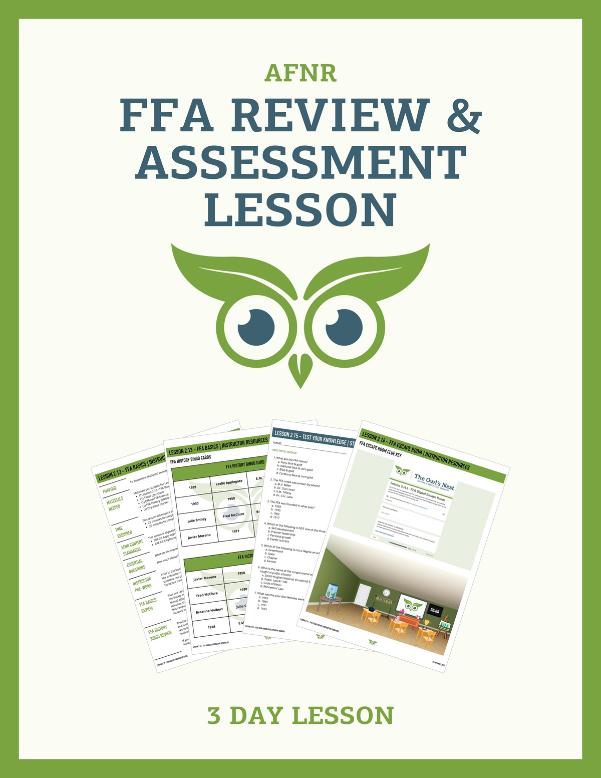 FFA Review & Assessment Lesson | The Owl's Nest