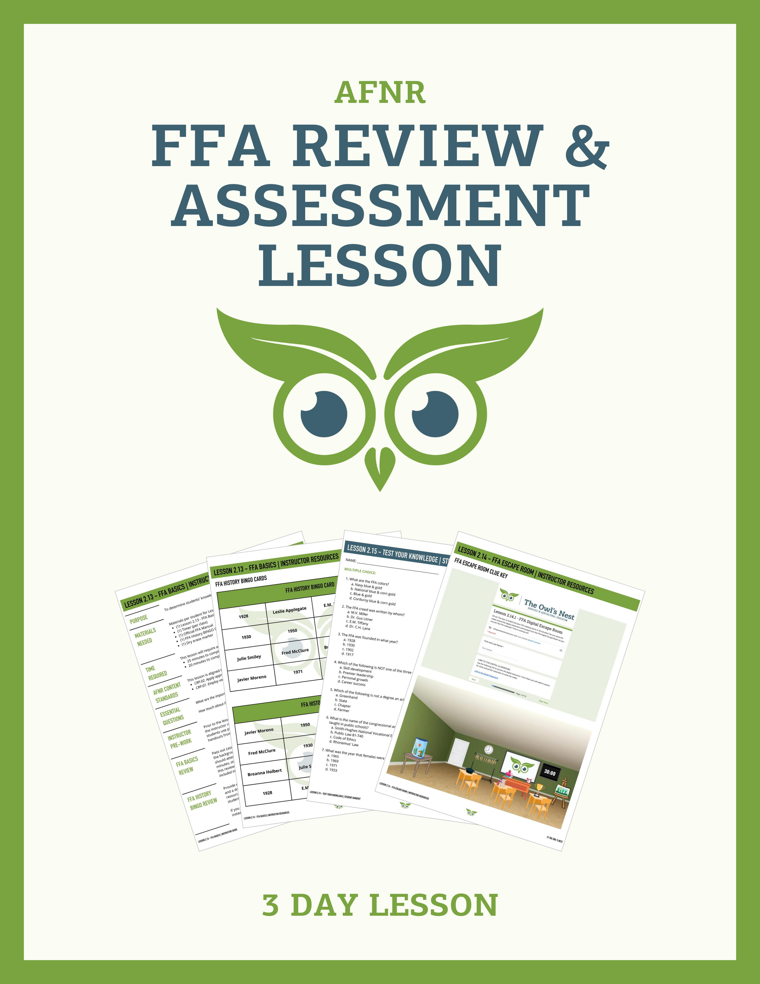 FFA Review & Assessment Lesson | The Owl's Nest
