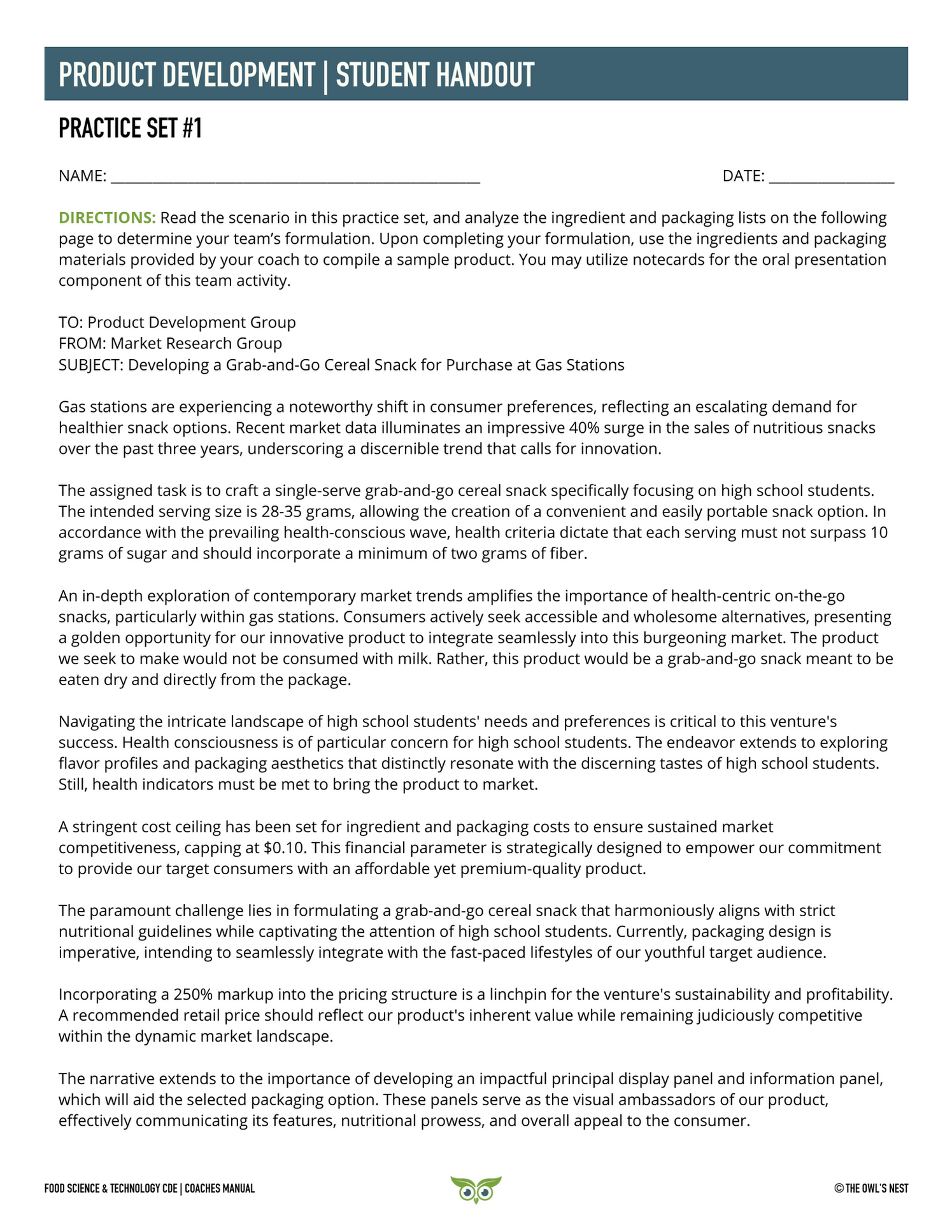 Food Science & Technology CDE Coaches Manual | The Owl's Nest