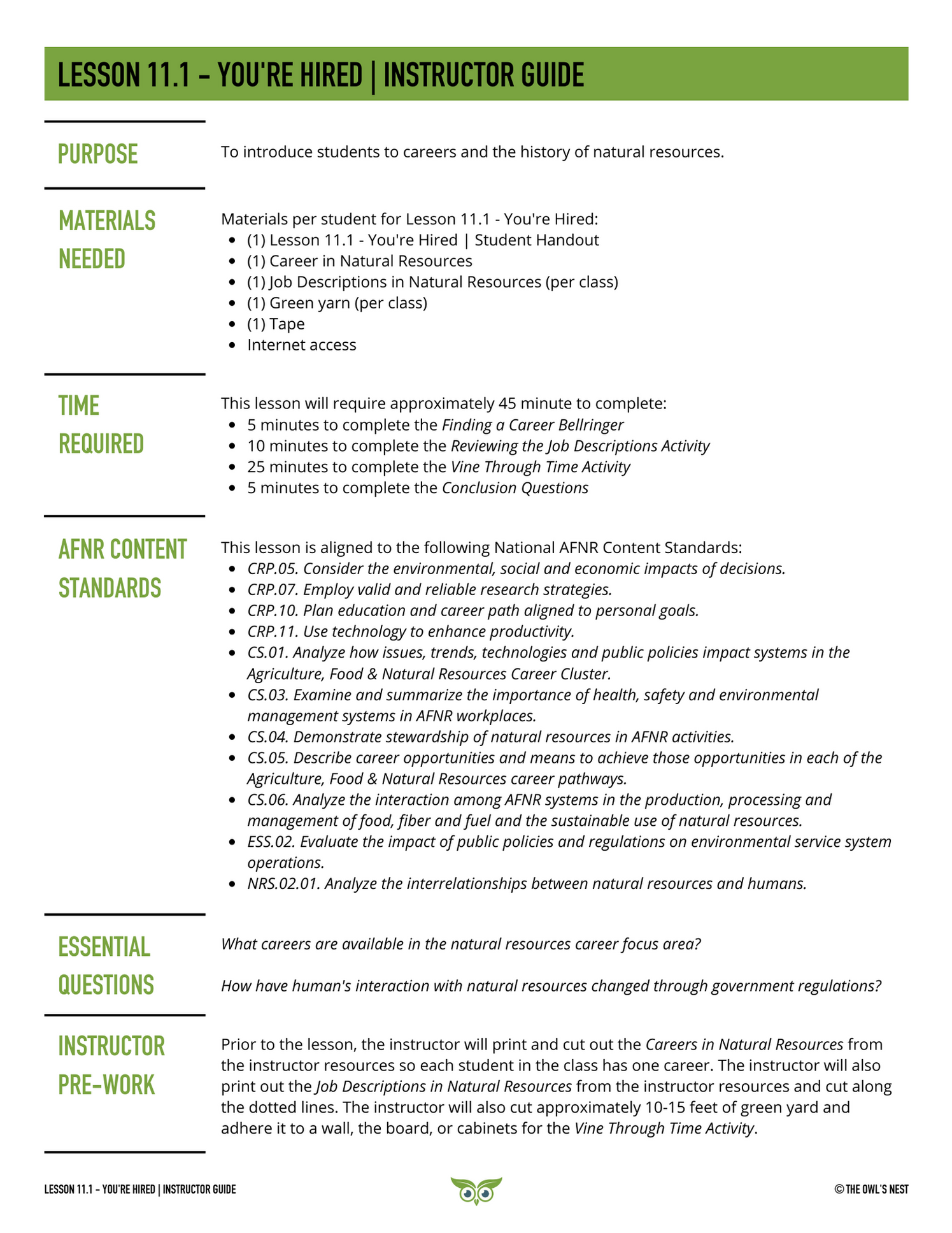 Natural Resources Unit | The Owl's Nest